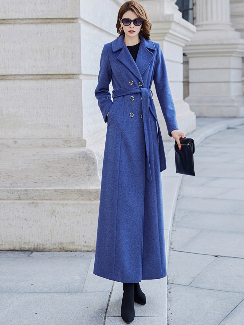 NEW Blue wool Coat Woman warm wool Winter Coat Wool Trench | Etsy