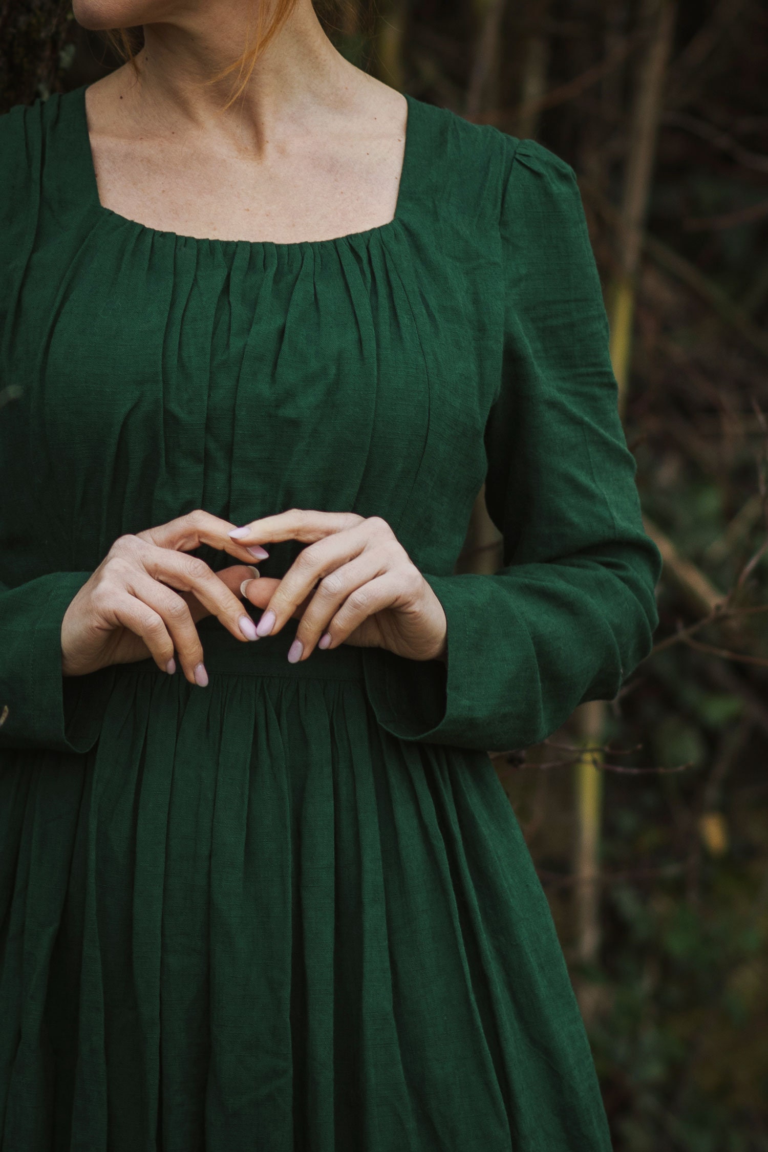 Linen Dress, Women's Long Sleeve Linen Midi Dress in Brown Linen Dress, Women's Long Sleeve Linen Midi Dress in Brown