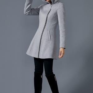 Hooded Wool Coat, Gray Short Coat, Wool Coat, Winter Coat, Simple Wool ...