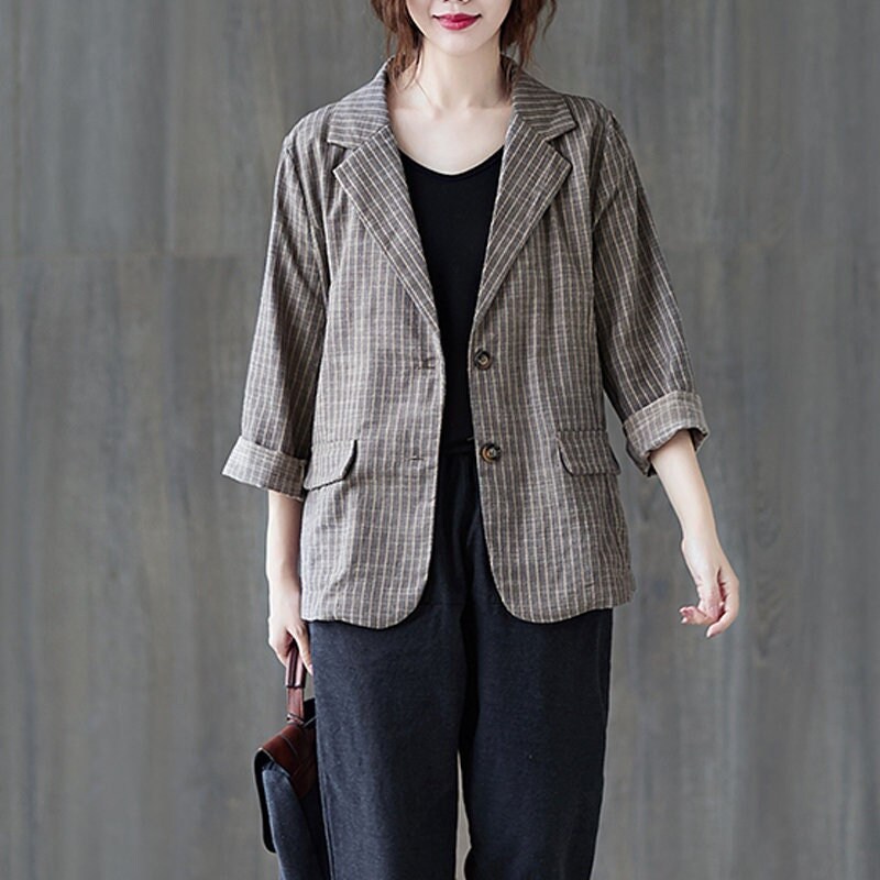 Relaxed Fit Striped Linen Jacket Linen Blazer Plus Size - Etsy
