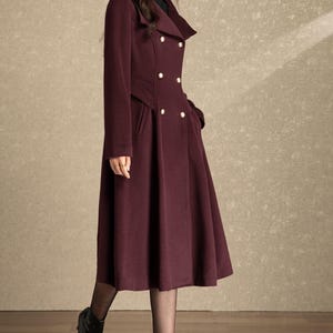 Burgundy Wool Coat, Long Wool Coat, Womens Coat, A Line Coat, Wool ...