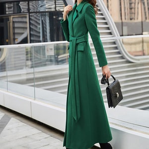 Emerald Green Wool Coat, Long Wool Coat, Double-breasted Wool Coat ...