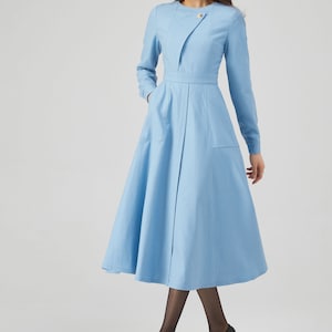 Blue Wool Dress, Winter Dress Women, Fitted Dress, Dress With Pockets ...