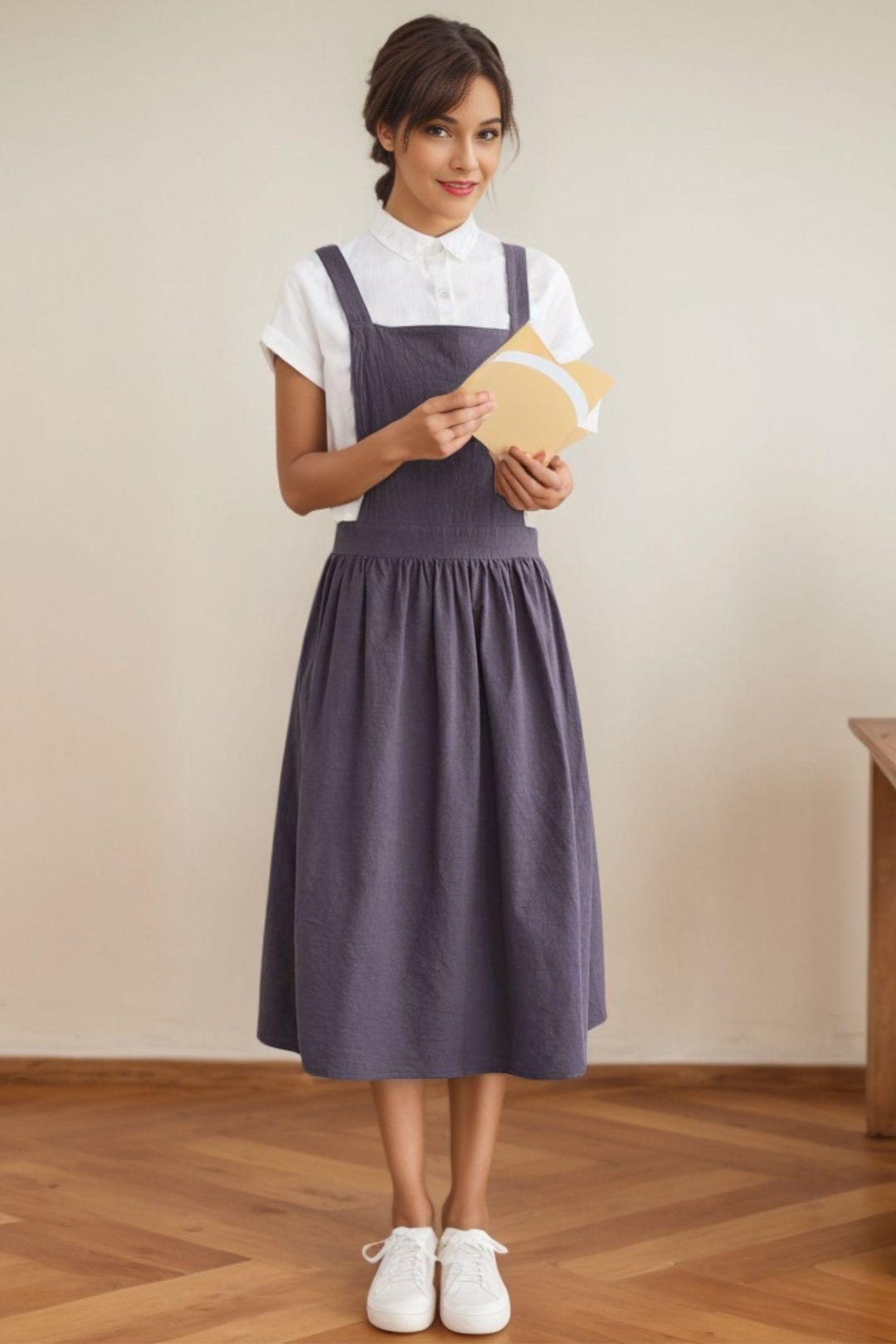 Cooking Apron Dress, A-line Dress, Lovely Gray Girl's Belt Dress ...