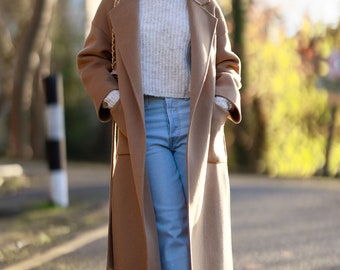 Wool Trench Coat, Camel Wool Coat Women, Long Belted Wool Wool Trench Coat, Camel Wool Coat Women, Long Belted Wool