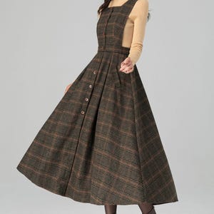 Plaid Wool Pinafore Dress: Vintage Inspired A-line Midi With Pockets ...