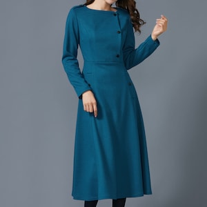Blue Wool Dress, Womens Winter Dress, Womens Dress, Long Wool Dress ...