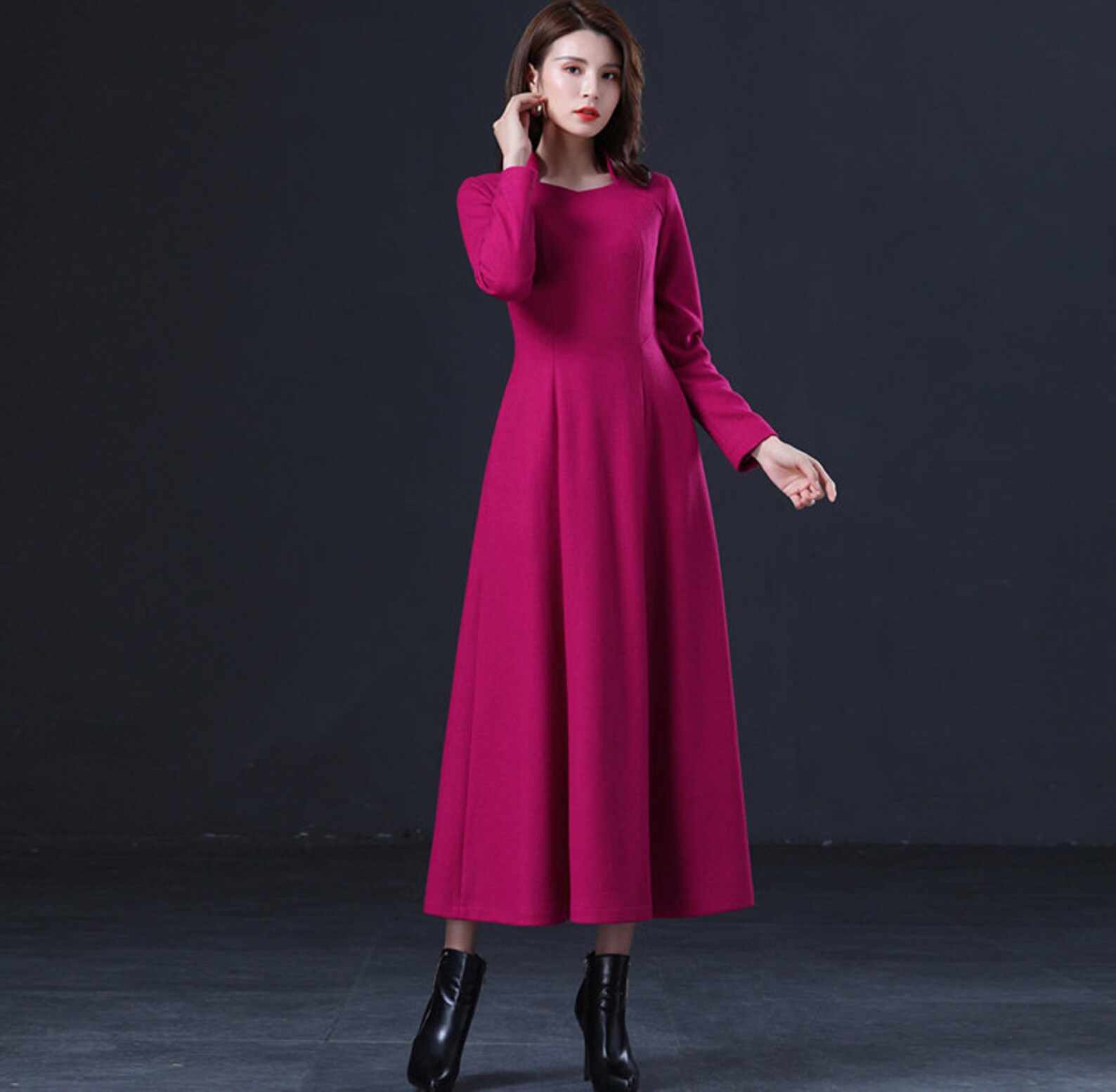 Rose Red Wool Dress Women Dress Maxi Dress Elegant Dress | Etsy