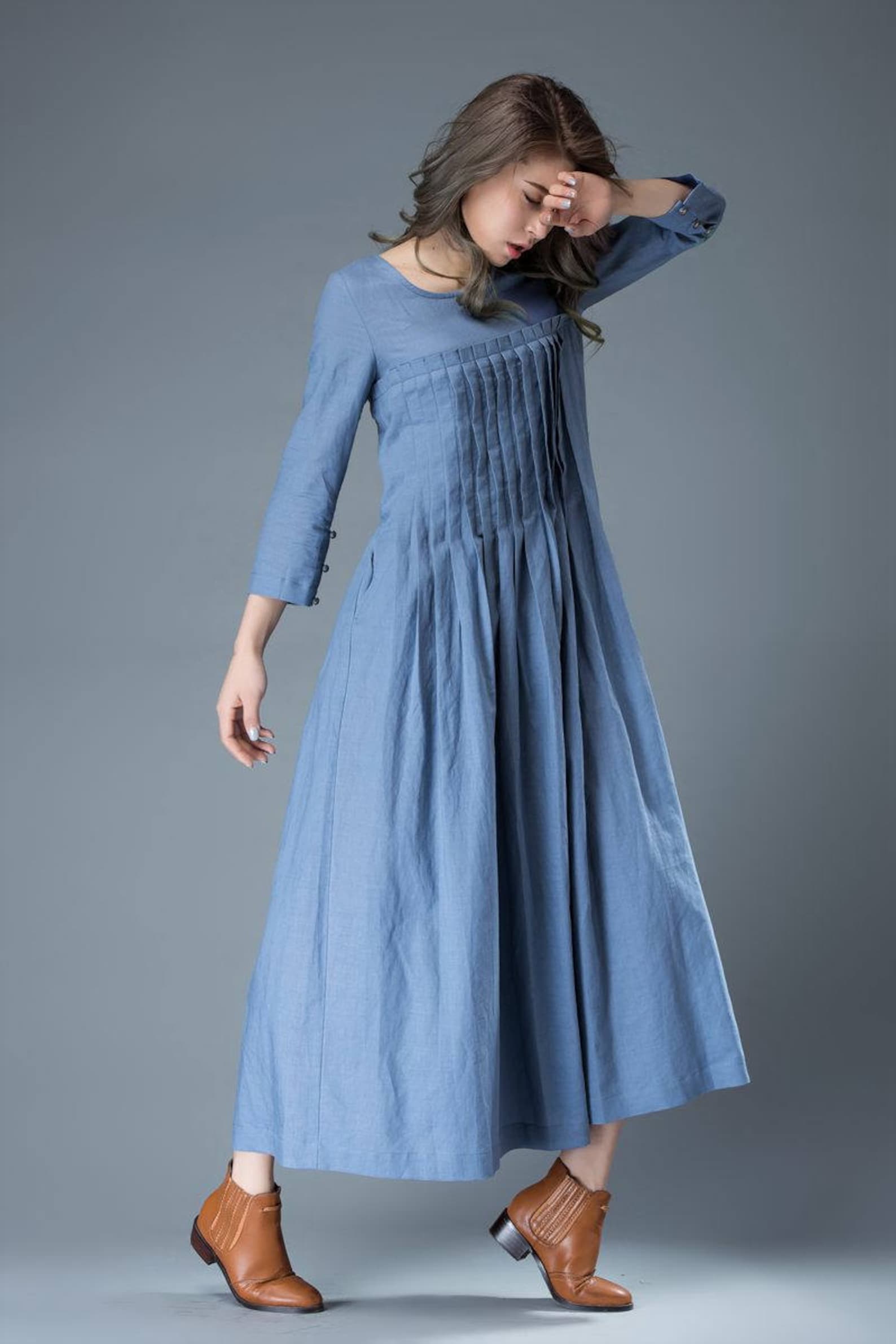 Linen Dress for Women Maxi Dress Pockets Linen Dress Long | Etsy