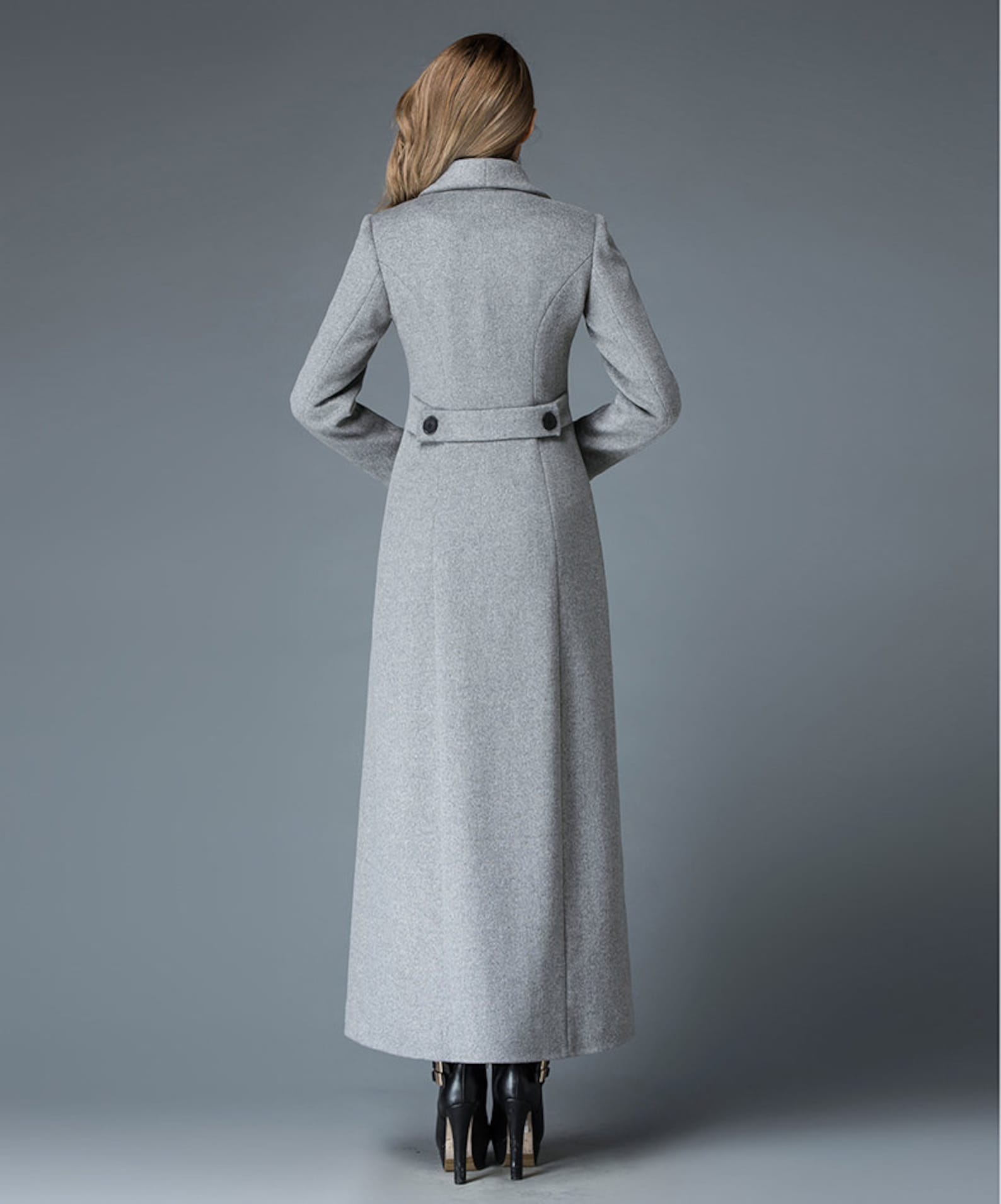 Long Wool Coat Women, Gray Wool Trench Coat, Double Breasted Wool Maxi ...