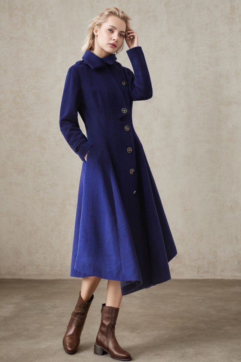 Hooded Wool Coat Women, Blue Wool Coat, Long Wool Coat, Womens Coat ...