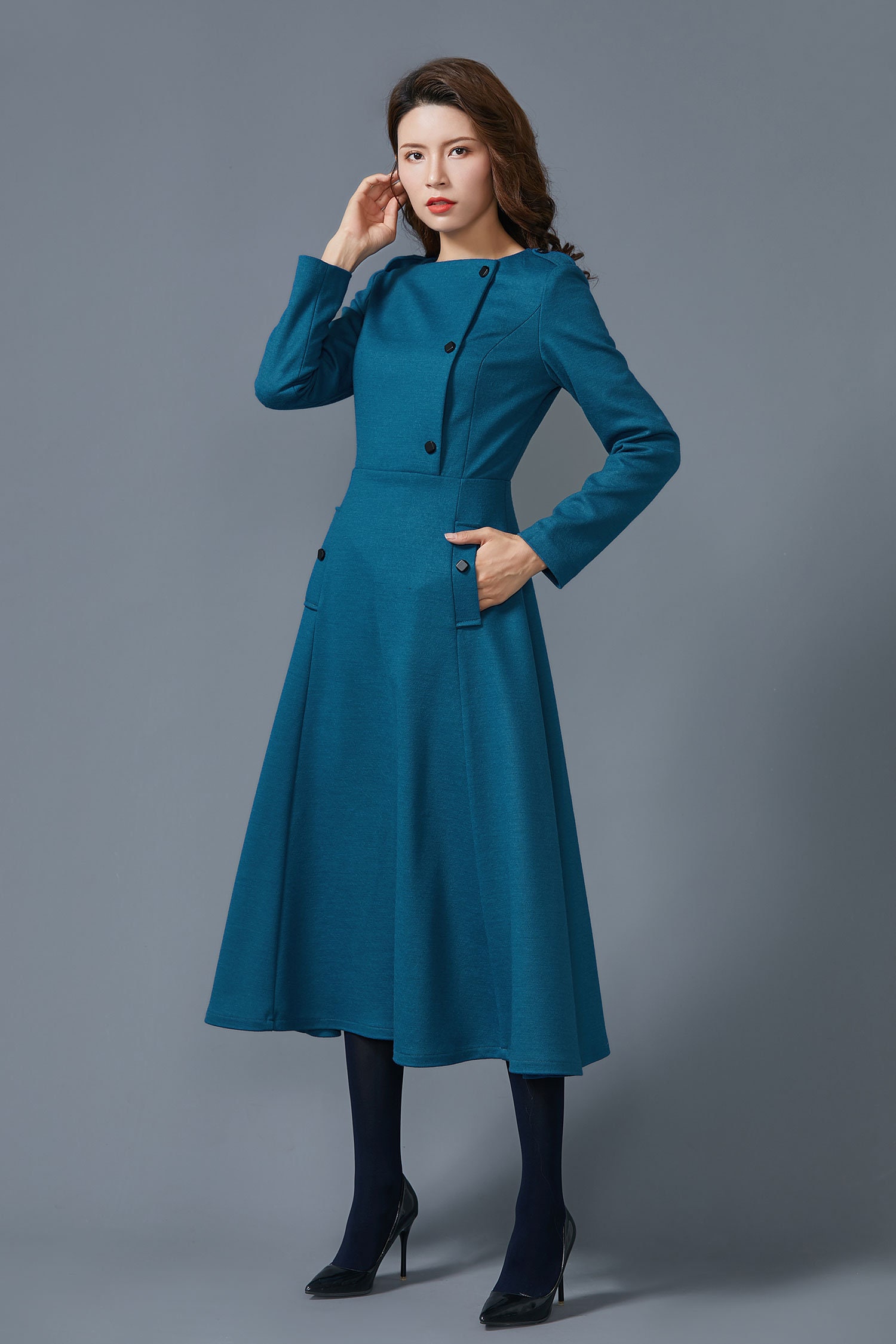 Blue Wool Dress Womens Winter Dress Womens Dress Long Wool - Etsy Canada