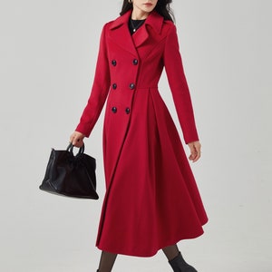 Red Wool Coat, Wool Princess Coat, Double Breasted Wool Coat, Swing ...