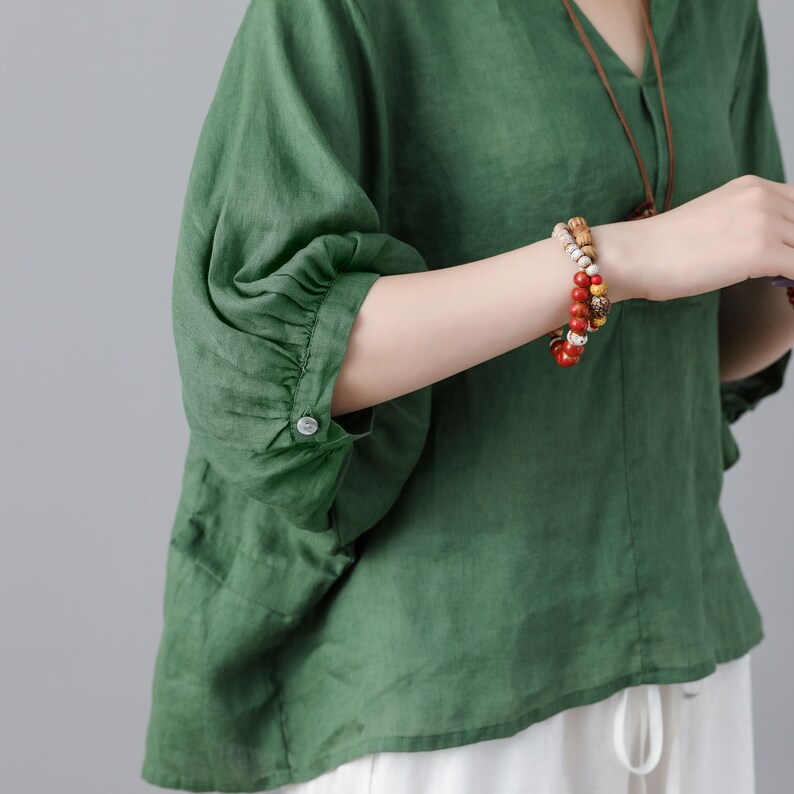 Linen Blouse Green Linen Tops Linen Blouse for Women - Etsy