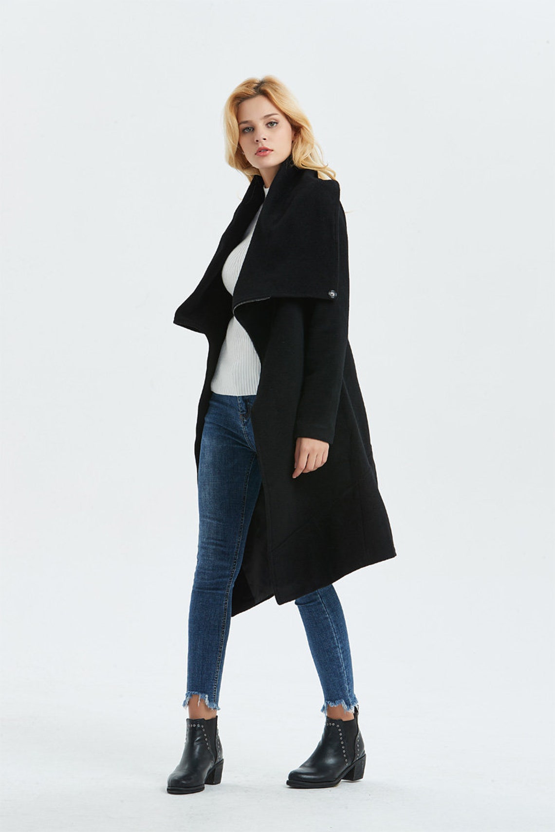 Wool Coat Asymmetrical Wool Coat Black Wool Coat Warm - Etsy
