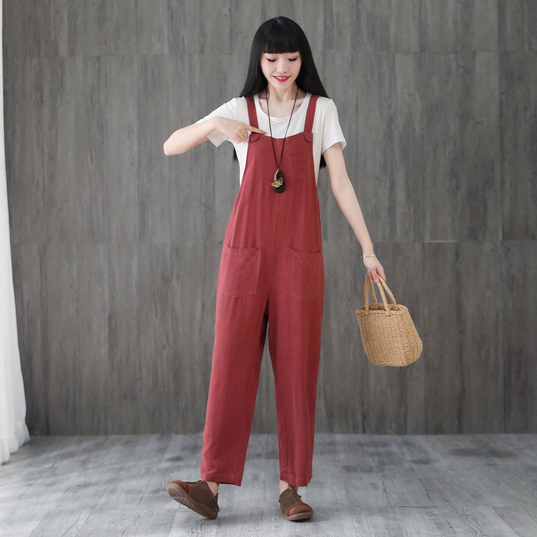Linen Overalls Women, Casual Linen Jumpsuits, Baggy Overalls Pants ...