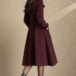 Burgundy Wool Coat, Long Wool Coat, Womens Coat, A Line Coat, Wool ...