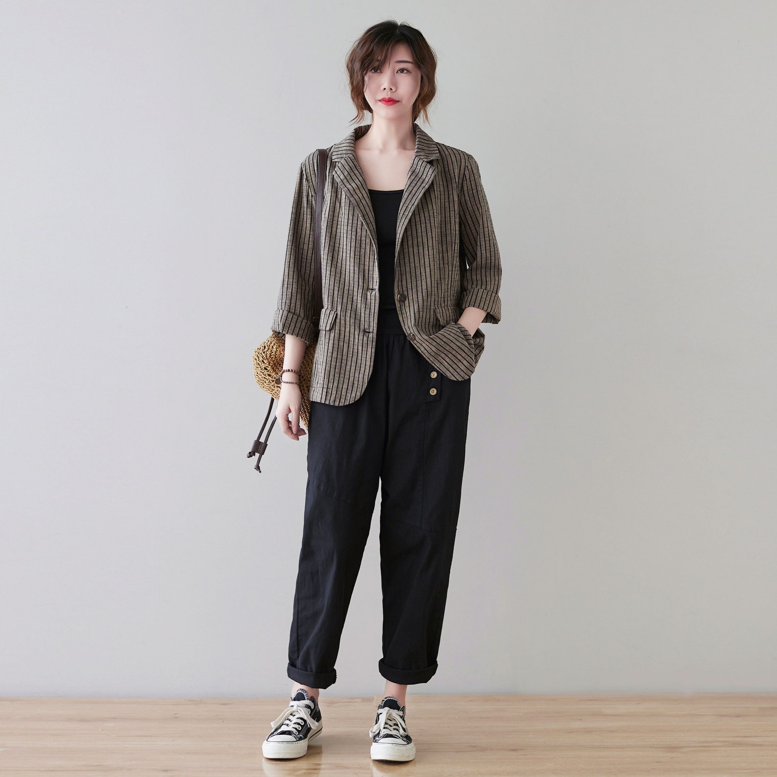 Relaxed Fit Striped Linen Jacket Linen Blazer Plus Size - Etsy