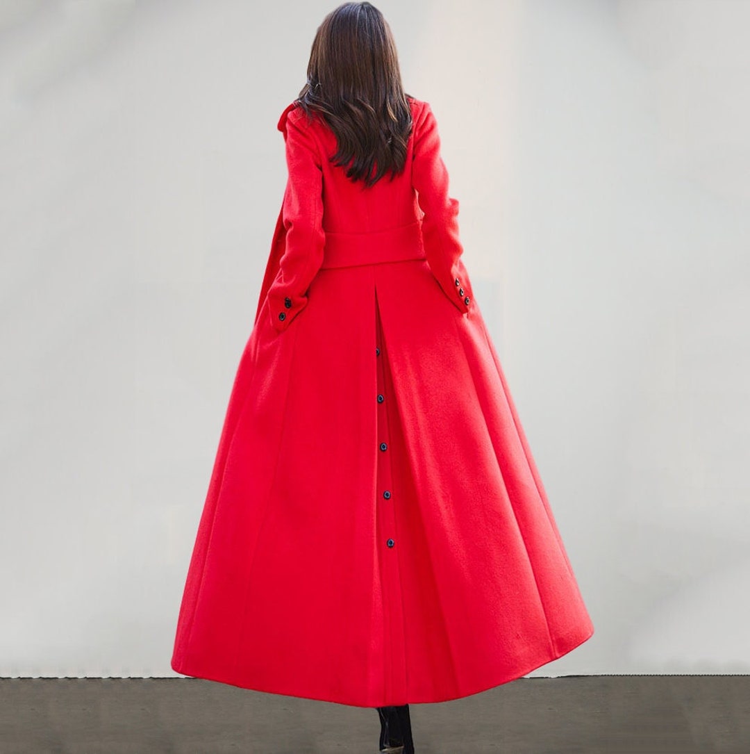 Red Wool Coat Long Wool Coat Double-breasted Wool Coat - Etsy