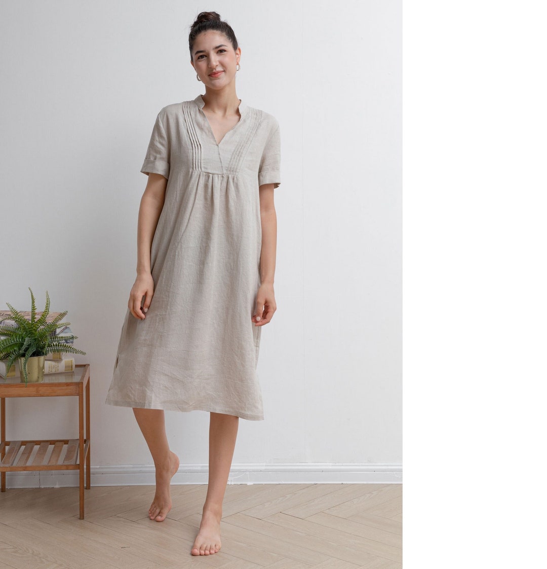 Linen Tunic Dress, Linen Shift Midi Dress, Womens Modest Dress, Simple ...