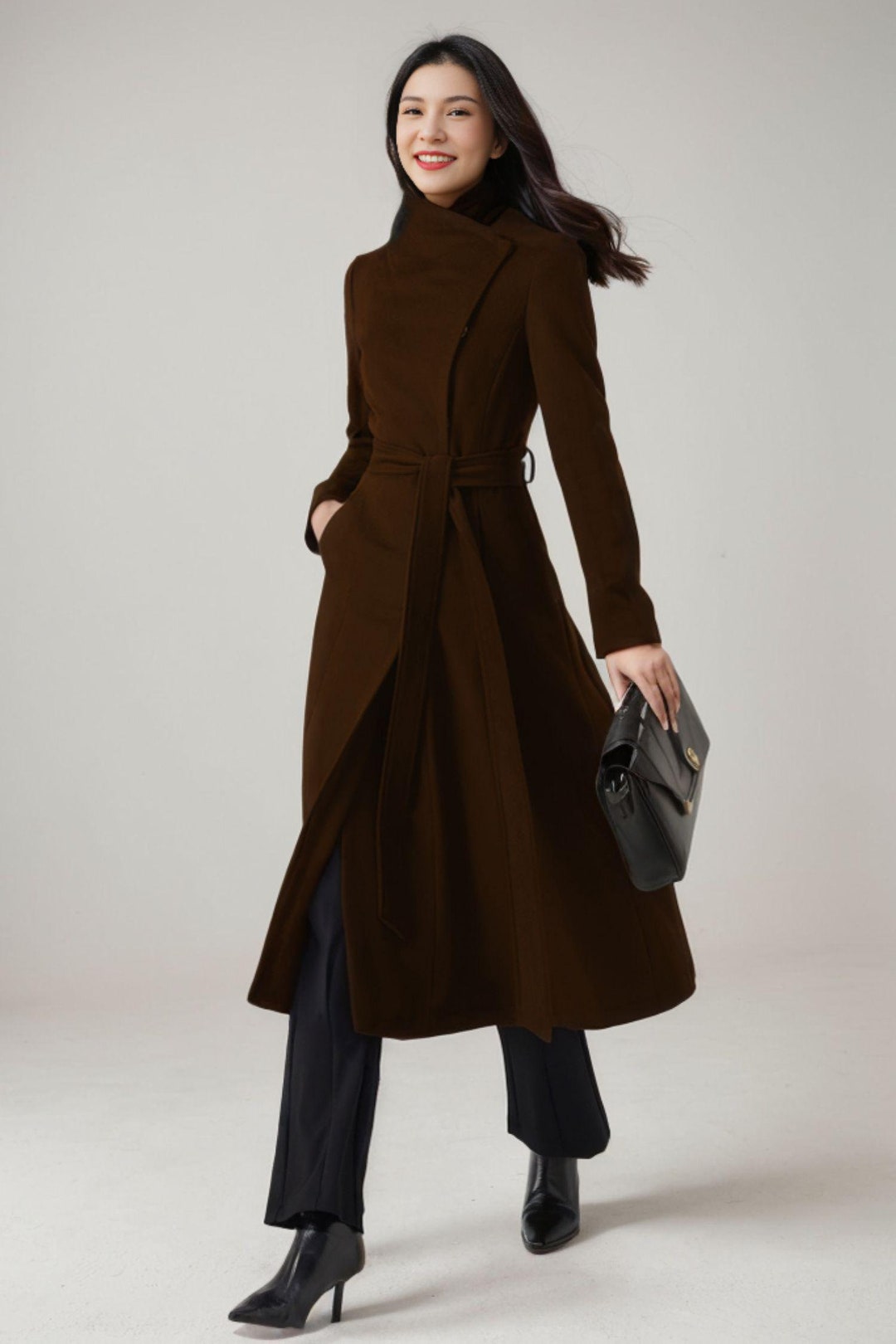 Wool Coat Women, Long Wool Coat With Belted, Vintage Wool Coat, Wool ...
