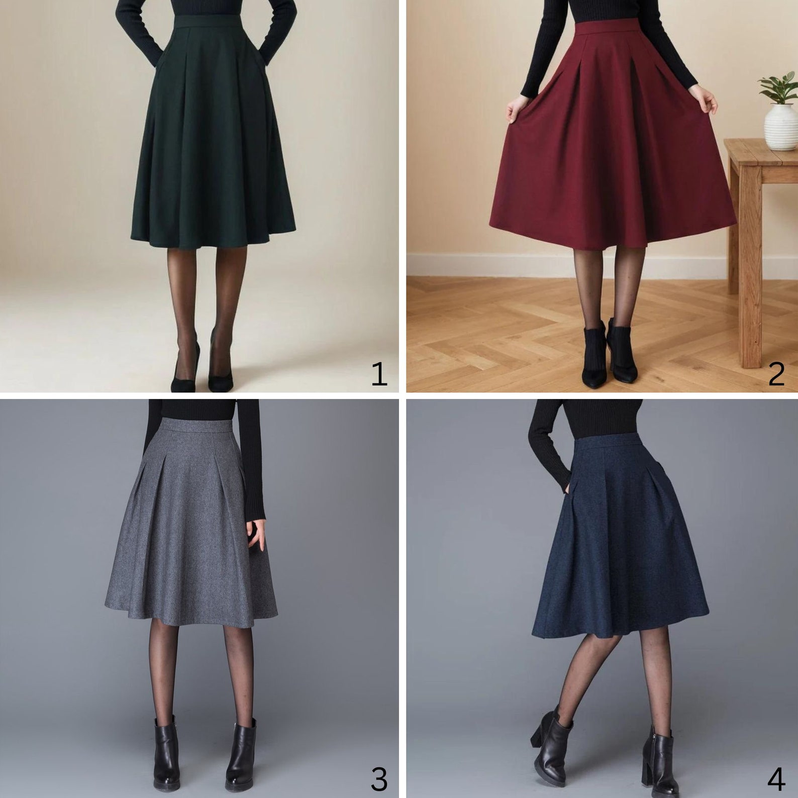 A Line Wool Skirt Women, Pleated Midi Wool Skirt, High Waist Wool Skirt ...