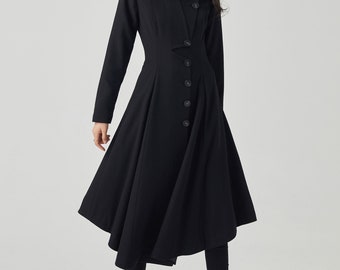 Black Wool Coat, Long Wool Coat, Hooded Wool Coat, Trench Black Wool Coat, Long Wool Coat, Hooded Wool Coat, Trench