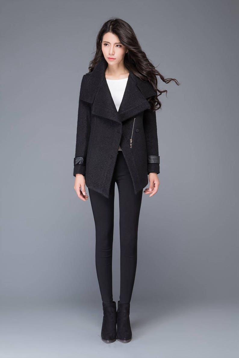 Asymmetrical Wool Coat in Black, Winter Coat Women, Wool Coat, High ...