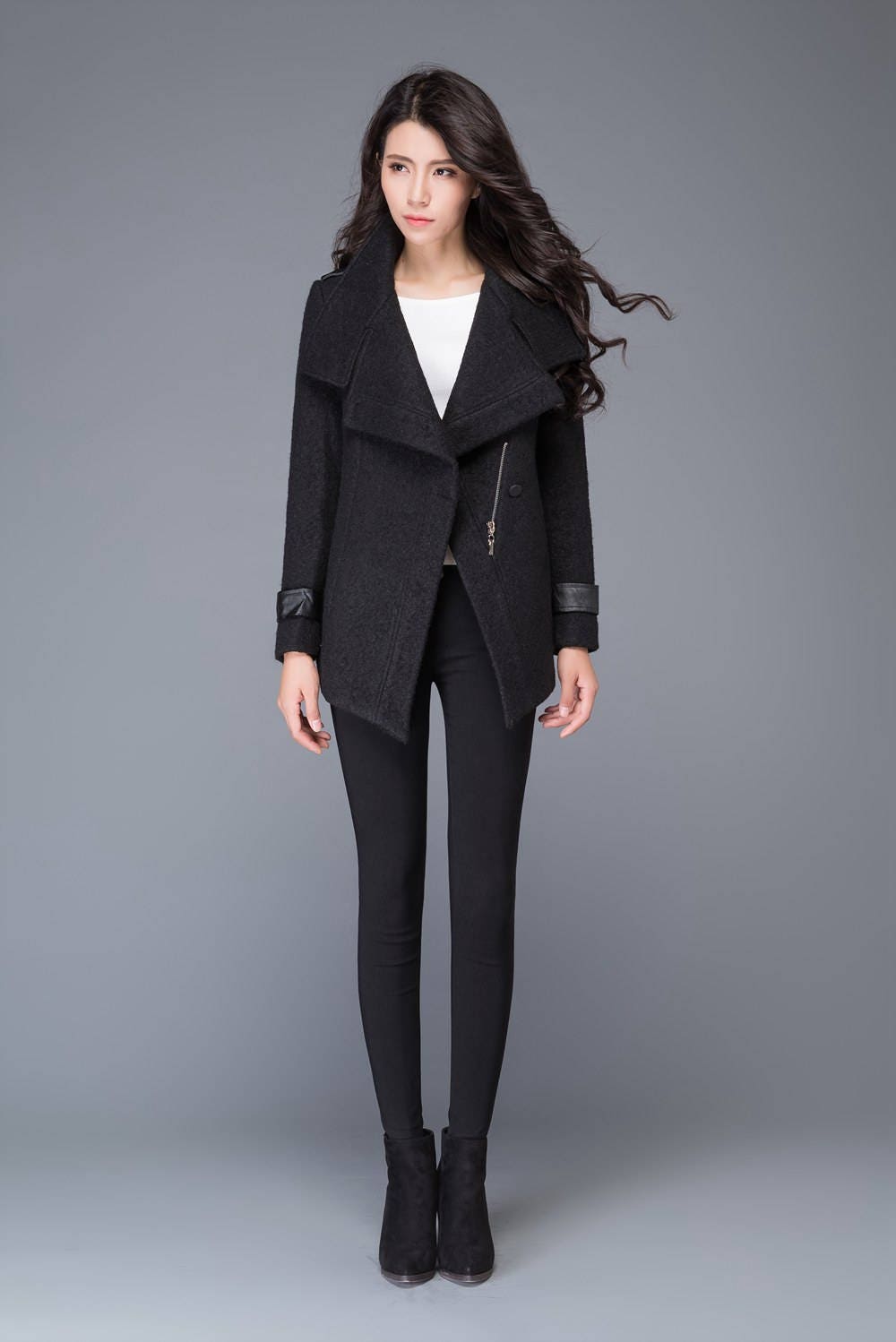 Asymmetrical Wool Coat in Black Winter Coat Women Wool Coat - Etsy ...