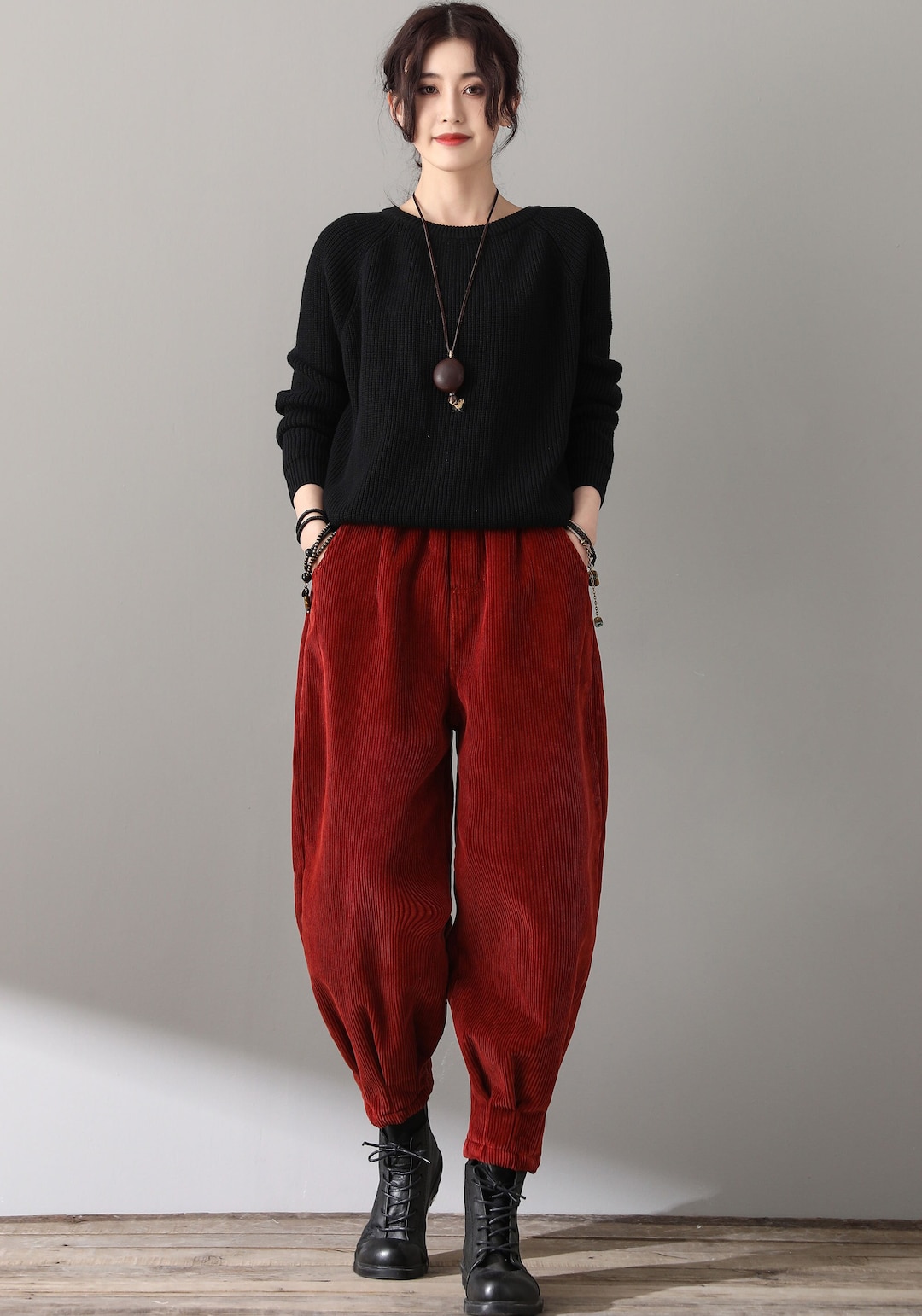 Red Corduroy Pants, Casual Pants, Long Pants, Vintage Winter Women's ...