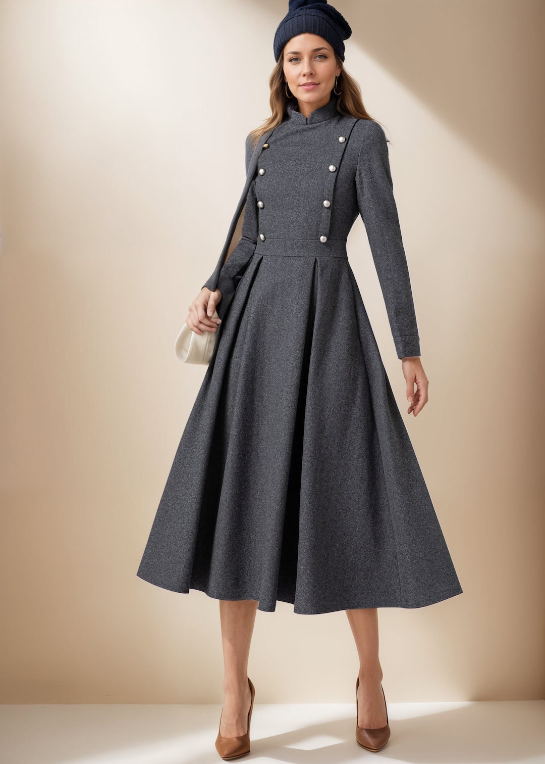 Wool Dress, Wool Maxi Dress, Military Dress, Winter Wool Dress Women ...