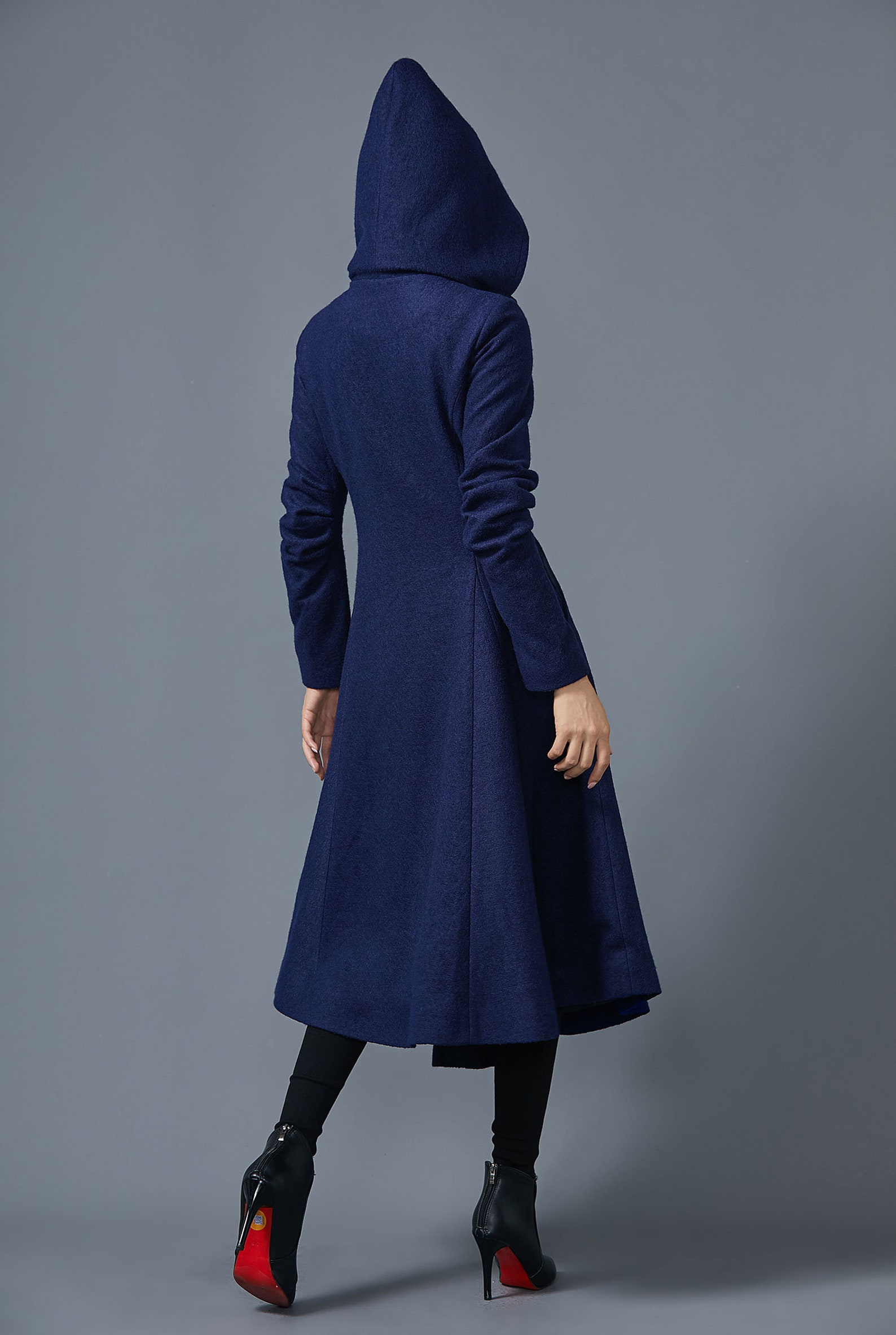 Hooded Wool Coat Women Blue Wool Winter Coat Asymmetric Long | Etsy