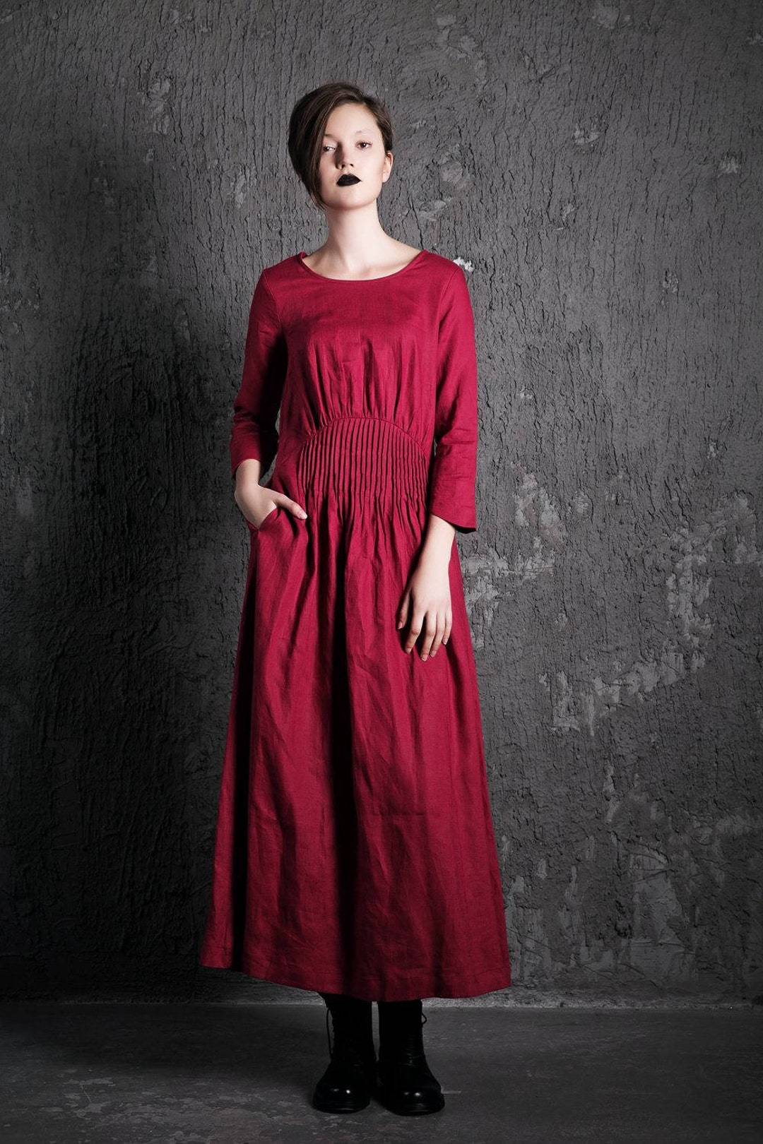 Linen Dress Red Linen Maxi Dress Casual Dress Raspberry Fit - Etsy