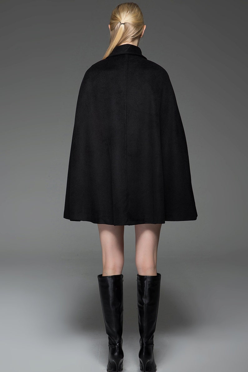 Wool Cape Coat, Black Wool Cape, Winter Cape Coat, Black Wool Poncho ...