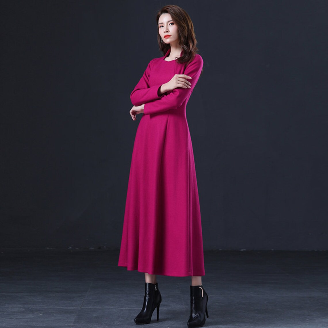 Rose Red Wool Dress Women Dress Maxi Dress Elegant Dress | Etsy