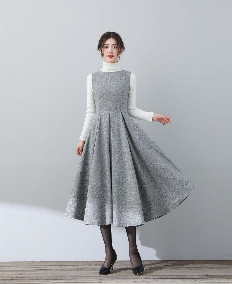 Gray Midi Wool Dress Pleated Wool Dress Sleeveless Wool - Etsy