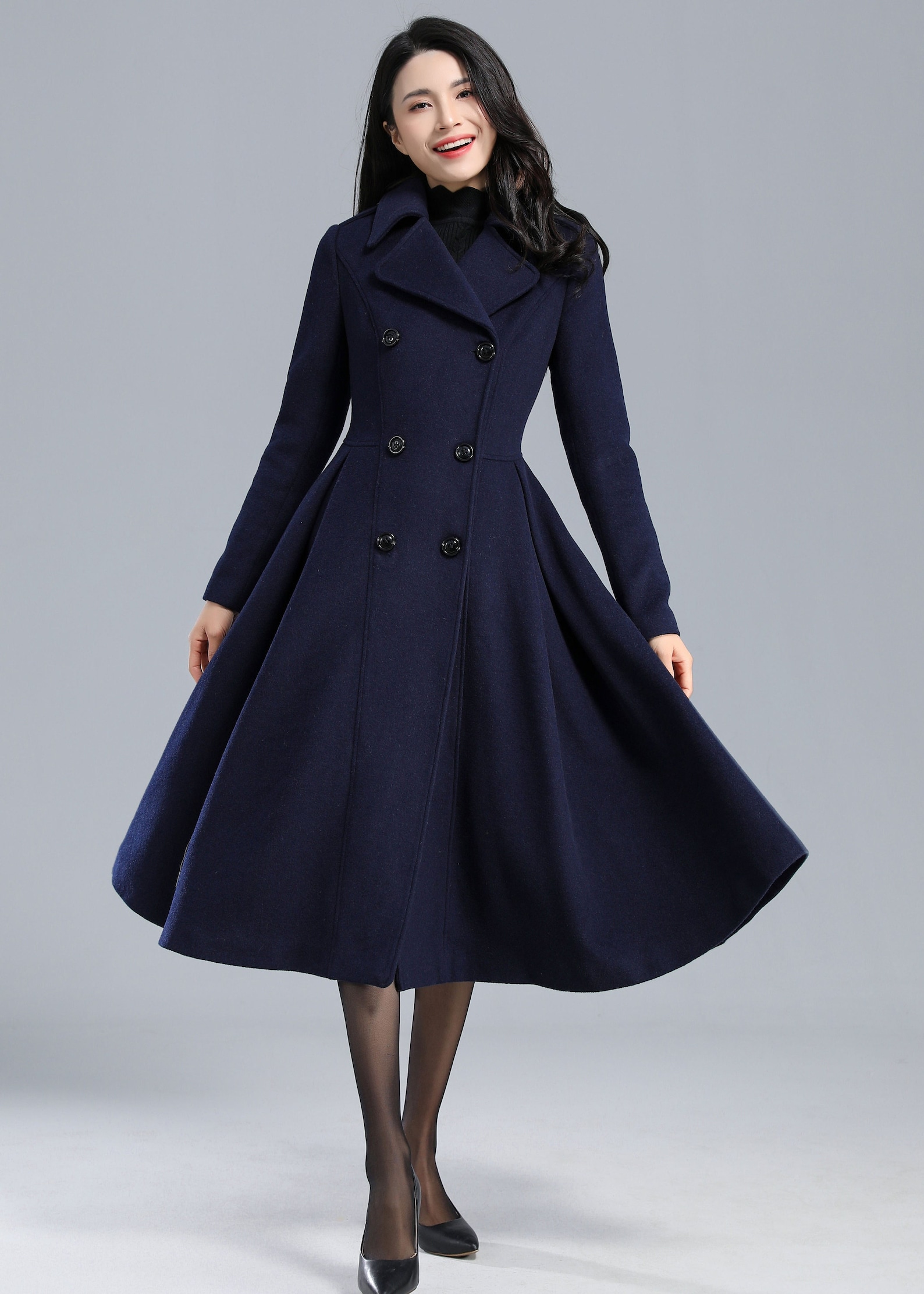 Blue Princess Wool Coat, Winter Coat Women, Trench Coat Women, Swing ...