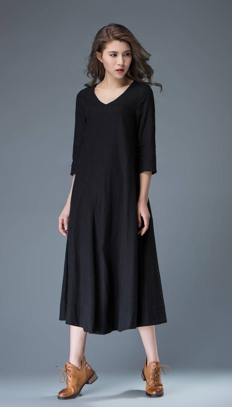 Linen Dress A Line Linen Maxi Dress Simple Casual - Etsy Canada