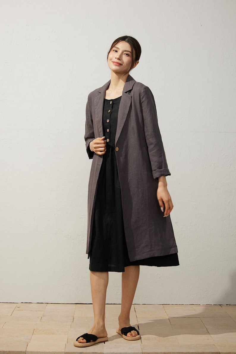 Linen Coat, Midi Linen Jacket Women, Casual Linen Jacket, Long Sleeves ...