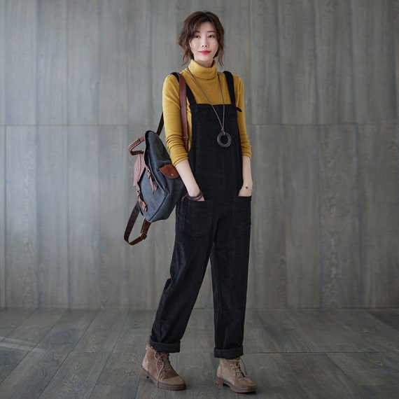 Plus Size Corduroy Overalls Women, Retro Black Overalls Plus Size Corduroy Overalls Women, Retro Black Overalls