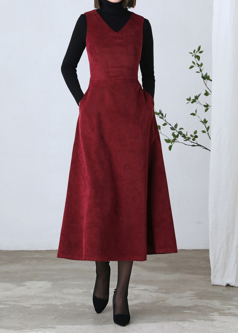 Red Corduroy Dress Womens Sleeveless Corduroy Dress Long - Etsy