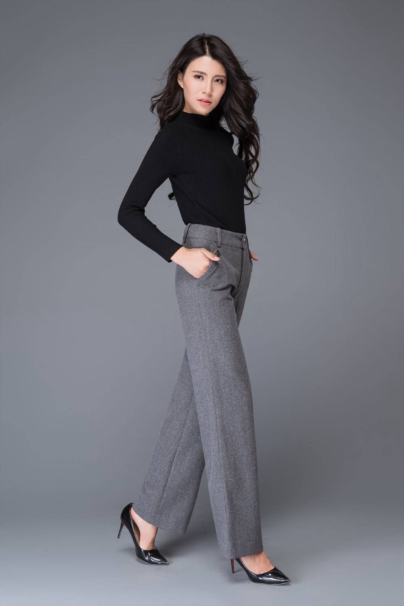 Gray Wool Pants High Waisted Pants Maxi Pants Wool Pants | Etsy