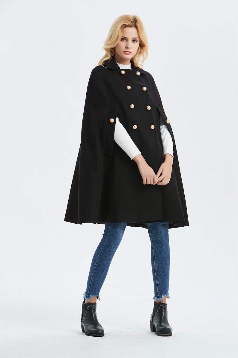 Black Wool Cape Coat Women Military Wool Cape Winter Wool - Etsy