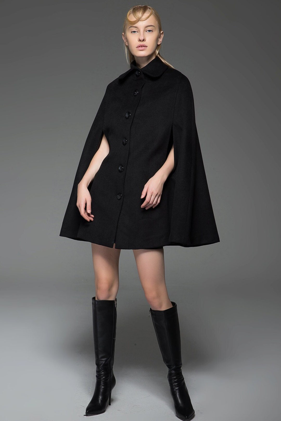 Wool Cape Coat, Black Wool Cape, Winter Cape Coat, Black Wool Poncho ...