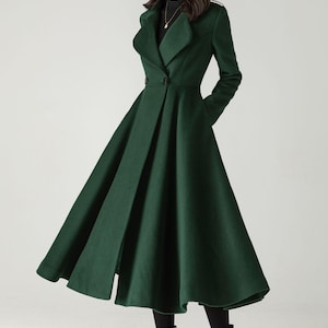 Emerald Green Wool Coat: Elegant Women's Swing Long Flared Trench Coat ...