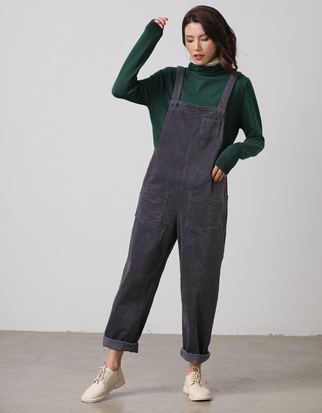 Gray Corduroy Overalls, Overalls Women, Oversized Wide Leg Corduroy ...