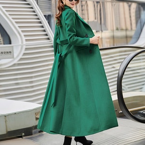 Emerald Green Wool Coat, Long Wool Coat, Double-breasted Wool Coat ...