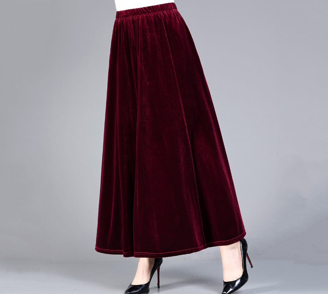 Red Retro Maxi Velvet Skirt High Waisted Velvet Skirt Plus - Etsy