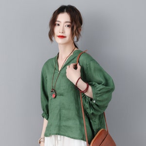Linen blouse green linen tops Linen blouse for women | Etsy