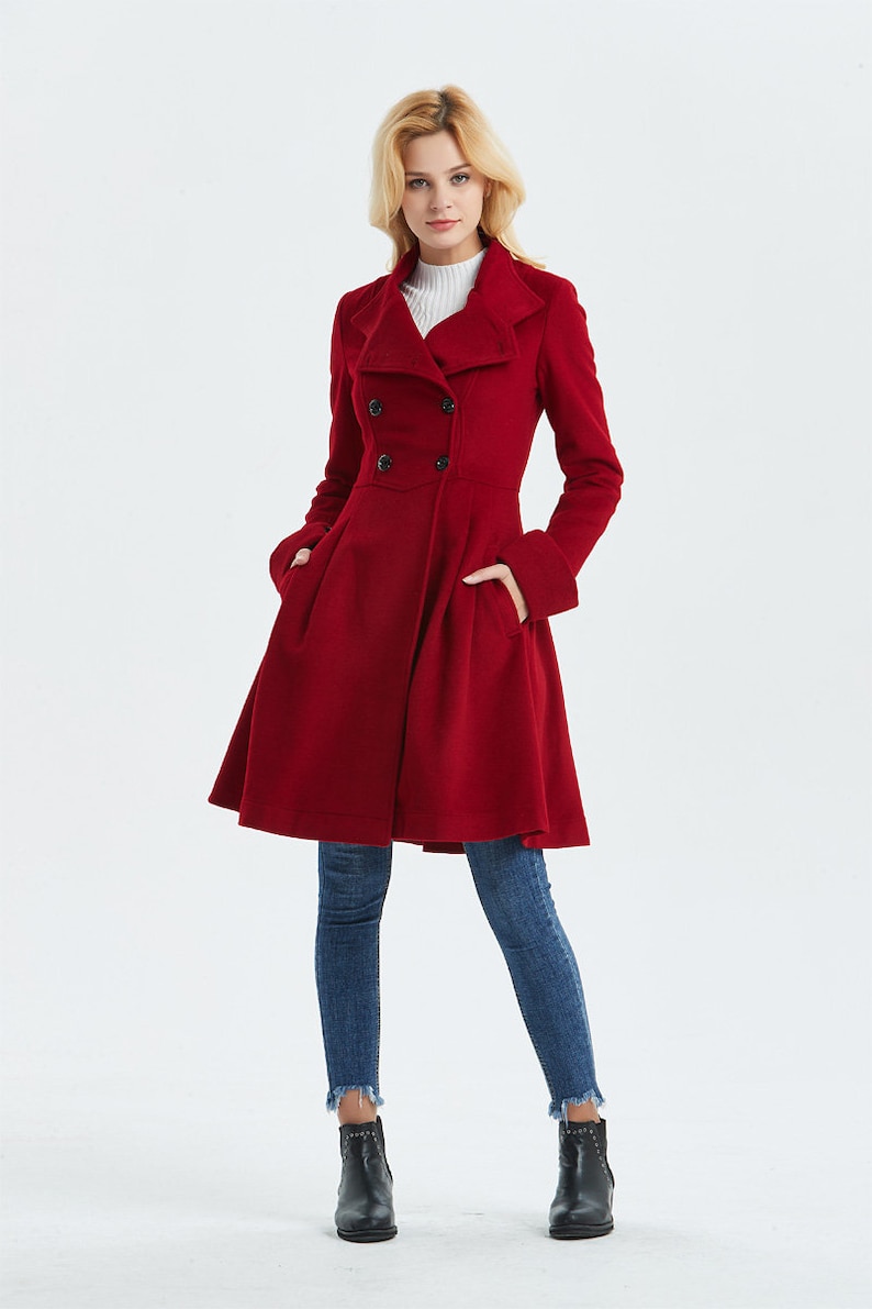 Red Wool Coat Wool Coat Women Military Coat Winter Coat - Etsy Canada